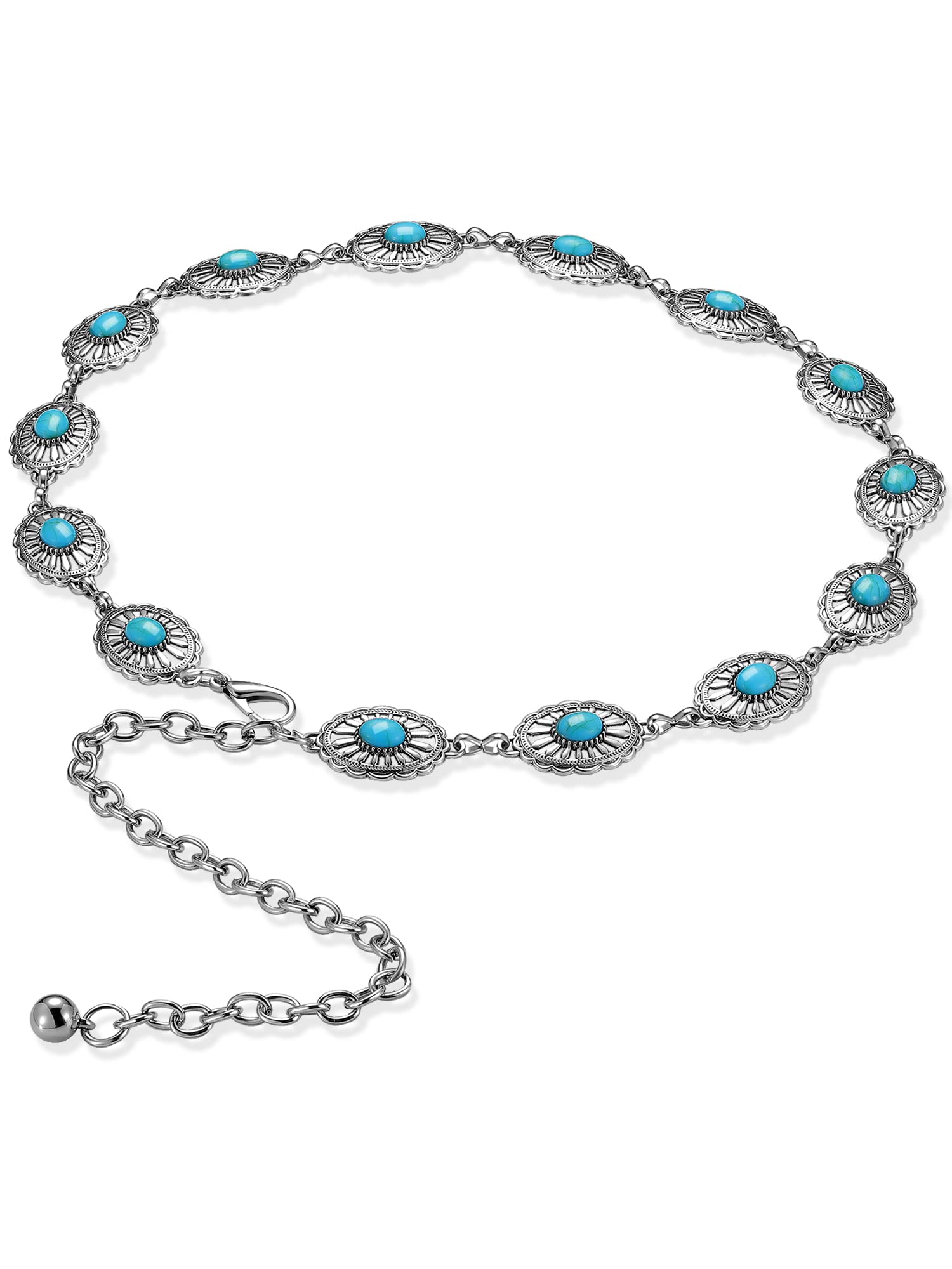 Coume Turquoise Concho Chain Belt Waist Belts for Women for Dresses Metal Belt