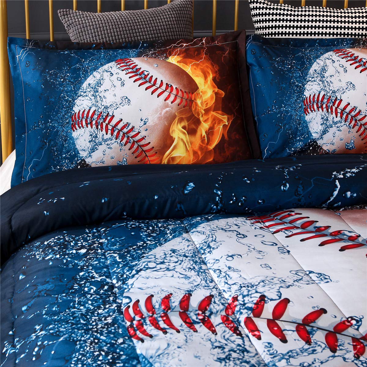 NTBED Baseball Comforter Set Full Size for Boys Teens,3D Sports Bedding Comforter,Fire Printed Quilt Set with 2 Pillow Shams