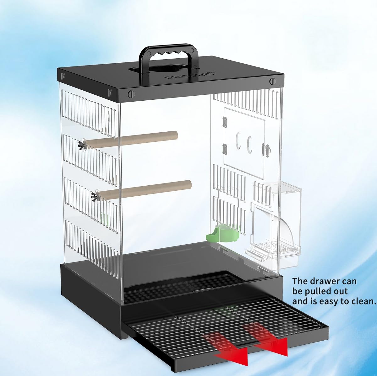DBOODB Portable Bird cage,Transparent Parrot Bird cage Medium Small Bird Cage (Black)