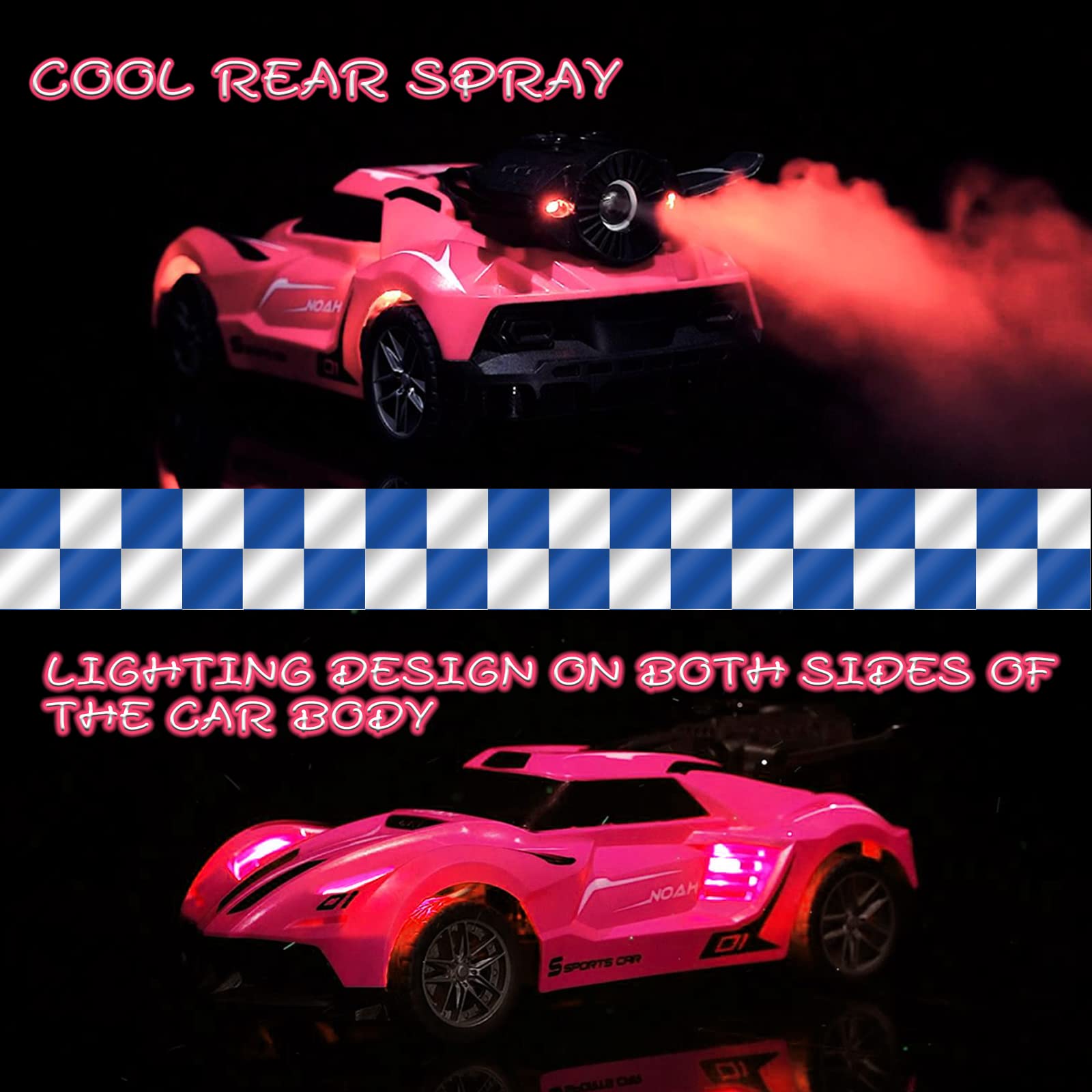 Desdoni Spray Remote Control Car RC Drift Car 1:24 Scale Mini RC Car Model Vehicle with LED Lights Remote Control Car for Adults Boys Girls Kids Gift