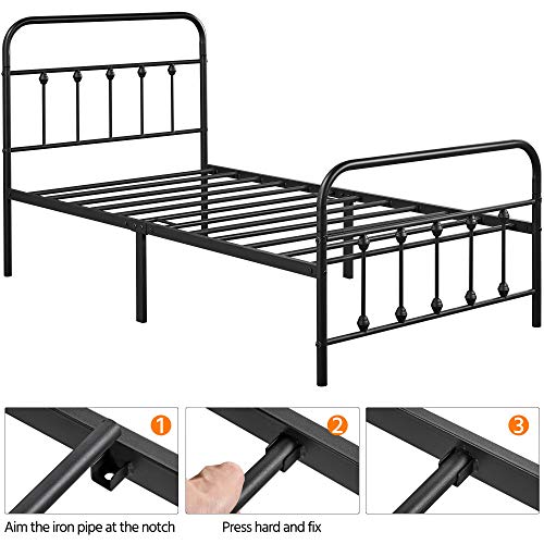 Yaheetech Classic Metal Platform Bed Frame Mattress Foundation with Victorian Style Iron-Art Headboard/Footboard/Under Bed Storage/No Box Spring Needed/Twin Size Black