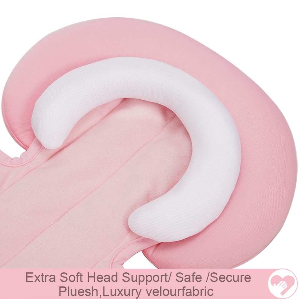 COOLBEBE New 2-in-1 Head & Body Supports for Baby Newborn Infants - Extra Soft Stroller Cushion Pads Car Seat Insert, Prefect for All Seasons, Pink