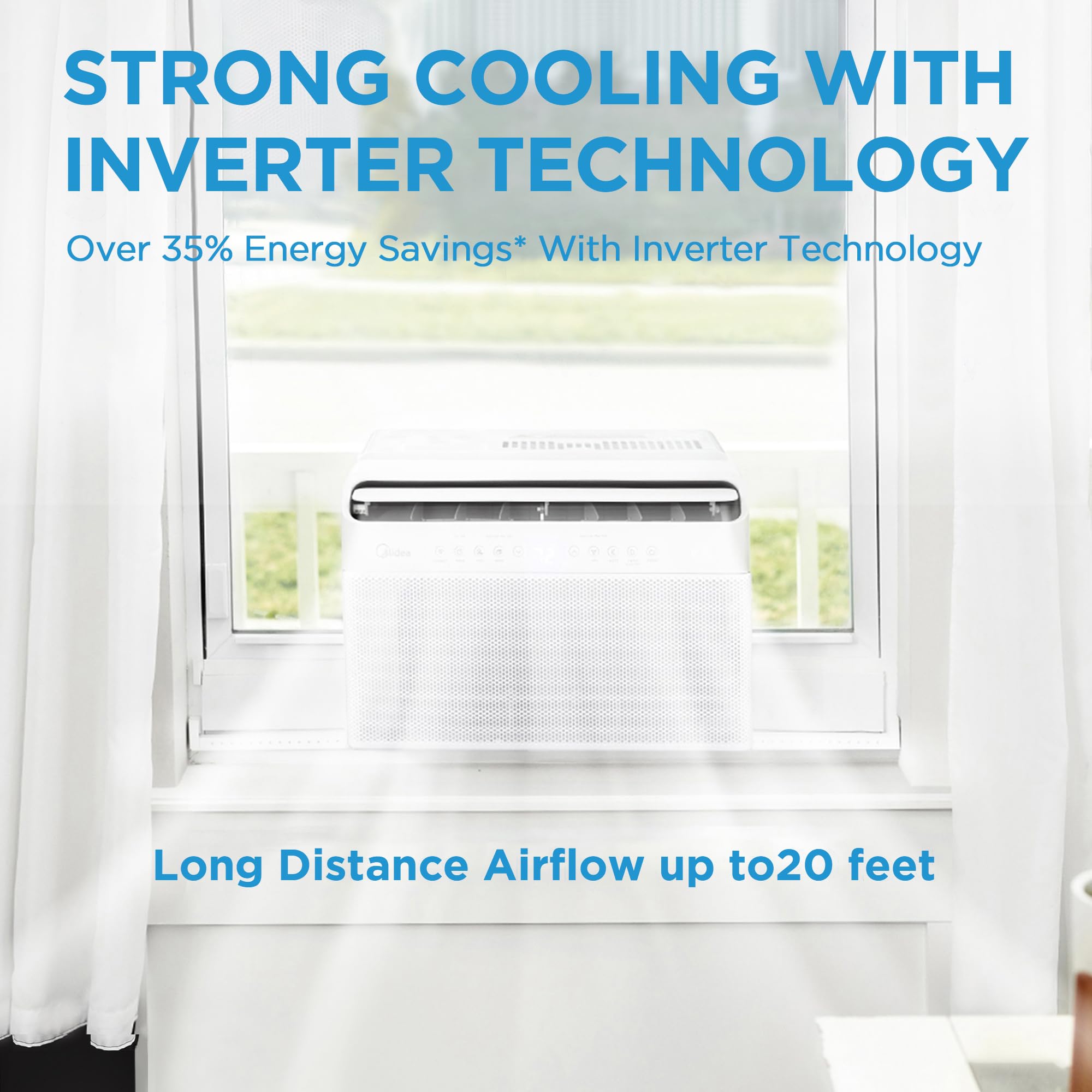 Midea 8,000 BTU U-Shaped Smart Inverter Air Conditioner β Cools up to 350 Sq. Ft., Ultra Quiet with Open Window Flexibility, Compatible with Alexa, 35% Energy Savings, Remote Control (Renewed)