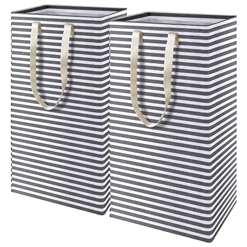 QEIDLHF 2-Pack Laundry Hamper 75L Basket Collapsible Large Clothes Storage Basket with Easy Carry Handles Freestanding Waterproof Clothes Hamper for Clothes Toys Organizer, Grey