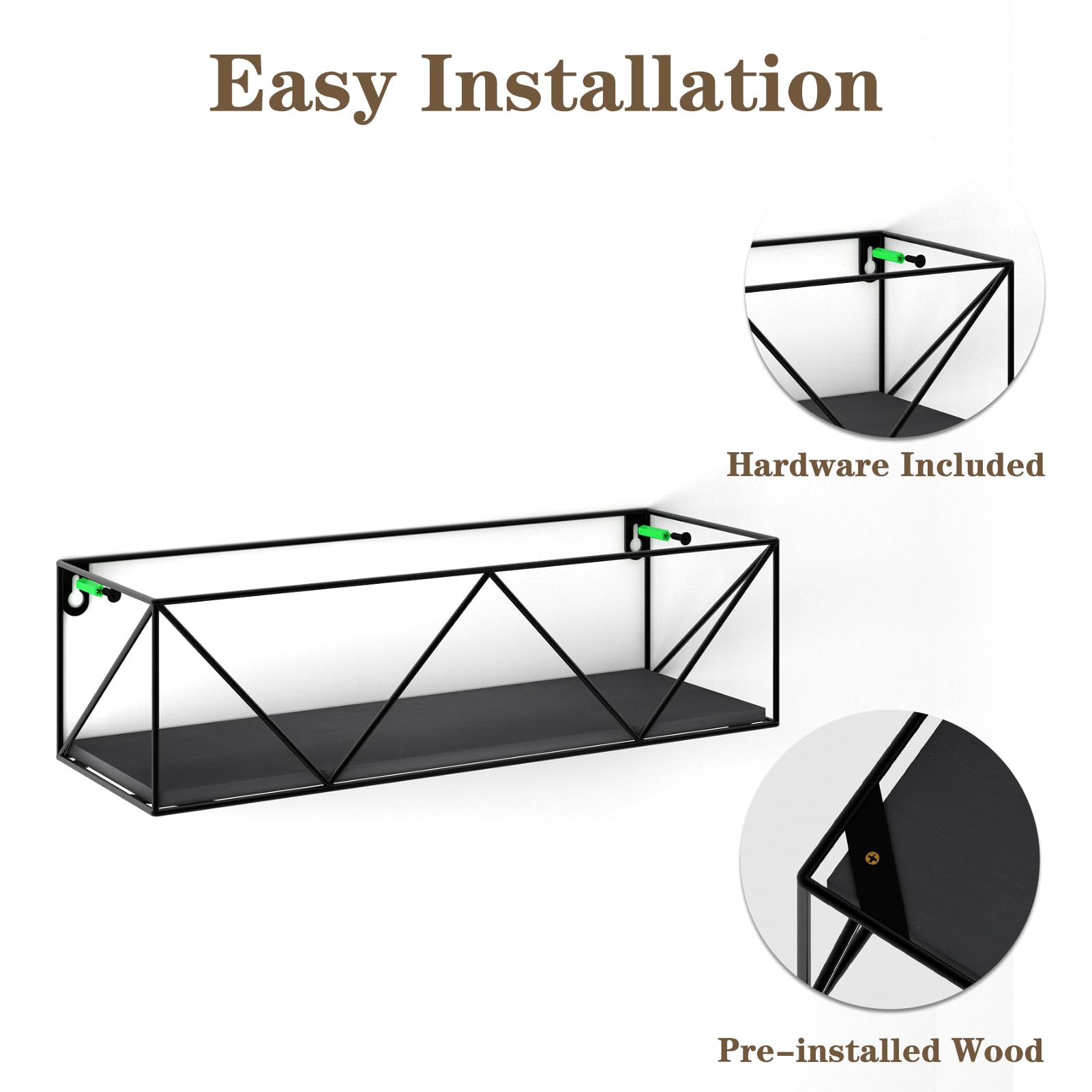 CRUGLA Black Floating Shelves Wall Mounted Set of 5, Hanging Storage Wall Shelf for Bathroom, Bedroom, Living Room, Kitchen