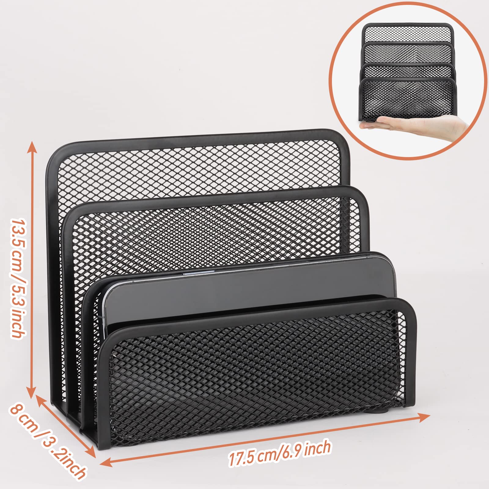 Desk Mail Organizer - 6pcs Small File Organizer Letter Sorter - Bill Organizer Mail Holder Countertop for Home Office - Vertical Metal Mesh Desk Organizer with 3 Upright Compartments