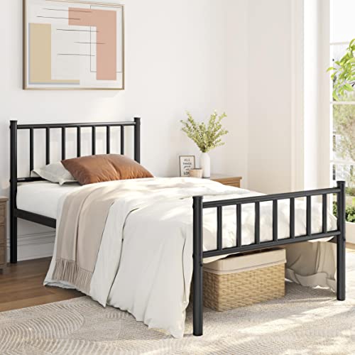 Yaheetech Twin Size Bed Frame Metal Platform Bed Frame Mattress Foundation with Spindle Headboard & Footboard/No Box Spring Needed/14 Inch Underbed Storage/Firm Support & Easy Set up Structure, Black