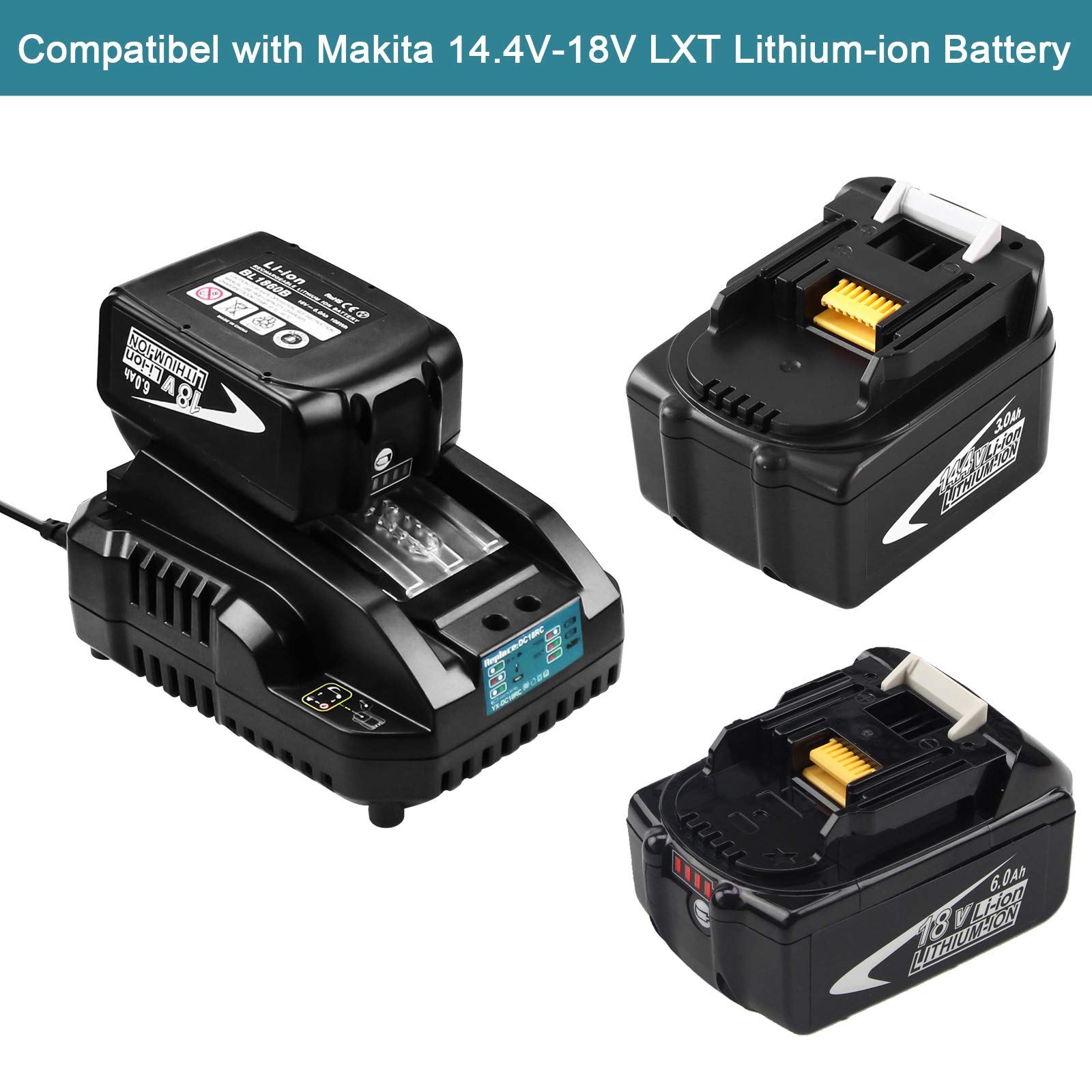 DC18RC DC18RCT Charger Compatible with Makita 14.4V/18V Battery BL1430 BL1415 BL1815 BL1820 BL1830 BL1840 BL1850 BL1860 18V LXT Lithium-ion Batteries with LED Indicator