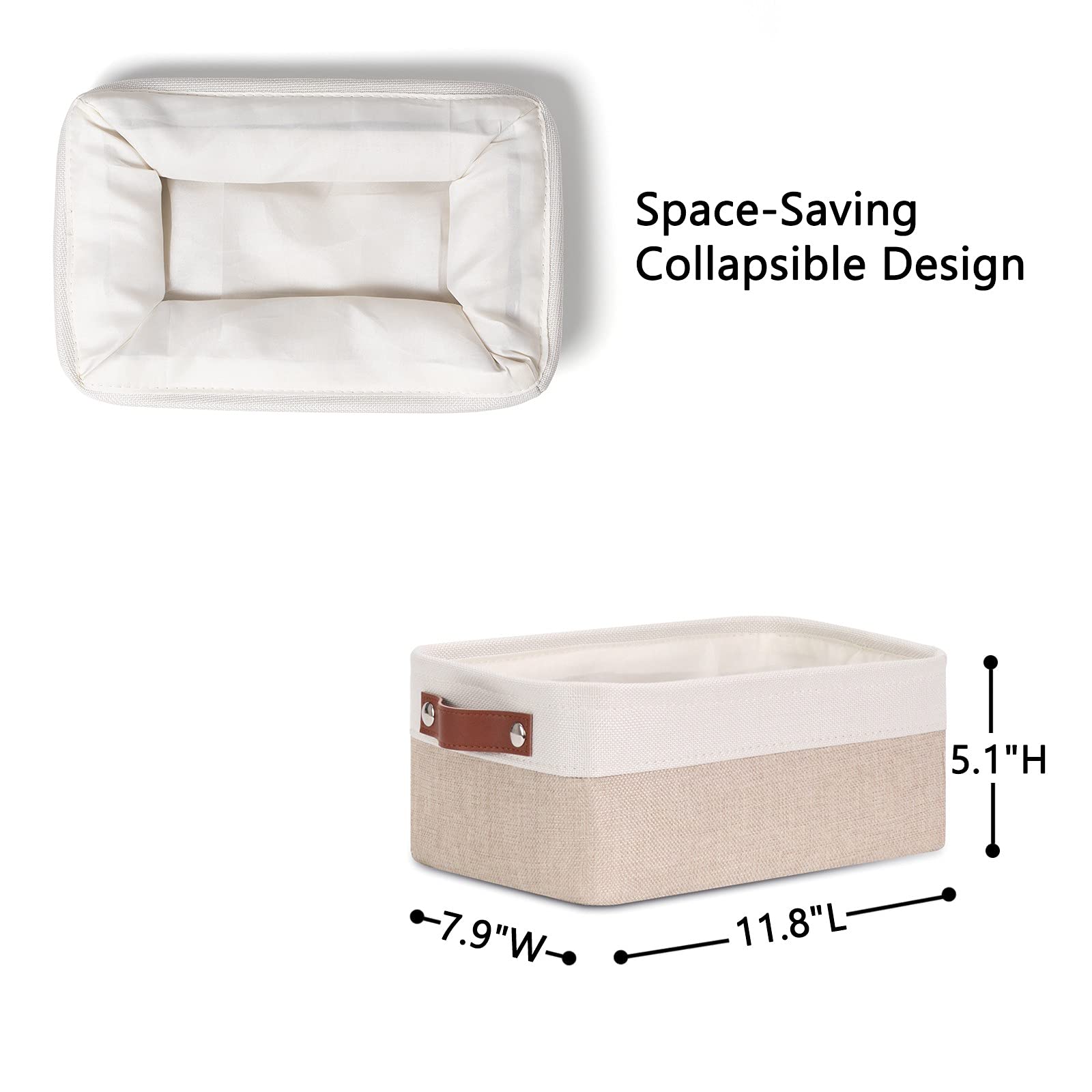 DULLEMELO Collapsible Bundle Baskets 4 Cube Baskets 11"x11"x11" + 6 Small Baskets 11.8"x7.9"x5.1"(White&Khaki)