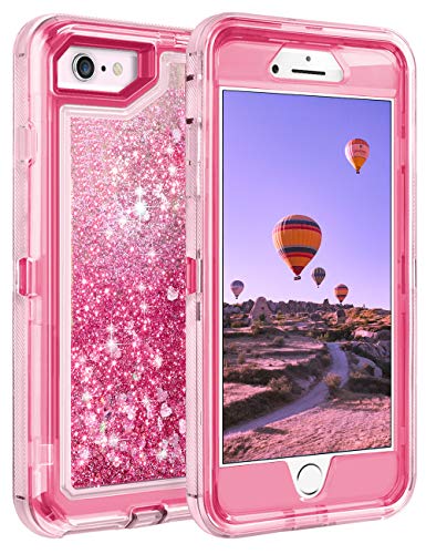 Coolden Case for iPhone SE 2020 Cases Protective Glitter Case for Women Girls Cute Bling Sparkle Heavy Duty Hard Shell Shockproof TPU Case for 4.7 Inches iPhone SE 2nd Generation 8 7, Pink