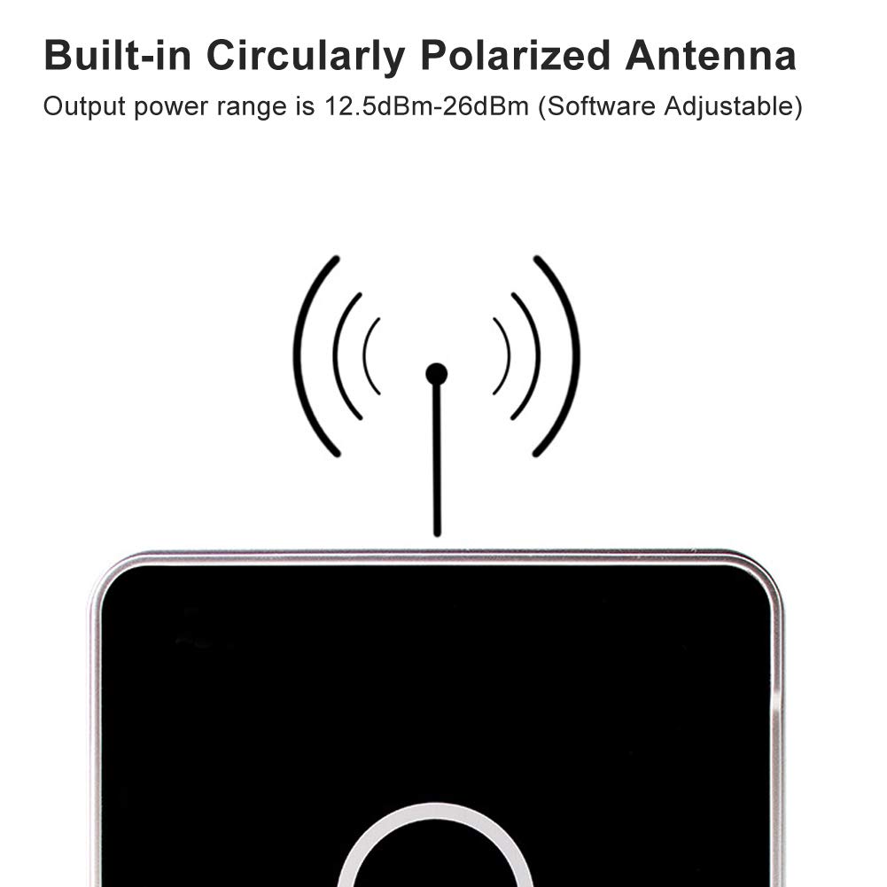 Desktop Reader UHF RFID, Fast Response Speed Sensitive Reading Distance Up to 50Cm, Circular LED Indicator, Built in Buzzer, 2Dbi Circular Polarization Antenna 12.5Dbm to 26Dbm