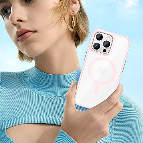 VEGO Case for iPhone 13 Pro Max/iPhone 12 Pro Max Magnetic Case, Clear Hard PC Back Cover + Soft TPU Frame Slim Resist Scratches Protective Bumper Magnet Case for iPhone 13 Pro Max 6.7β - Rose Pink