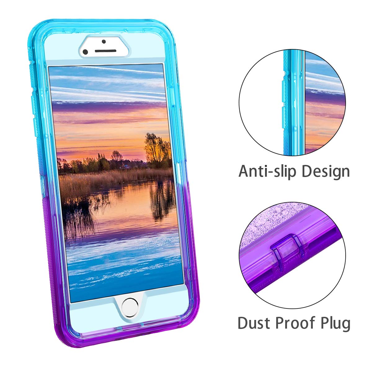 Coolden Case for iPhone 6S Plus Case Protective Glitter Case for Women Girls Cute Bling Sparkle Heavy Duty Hard Shell Shockproof TPU Case for 5.5 Inches iPhone 6 Plus 7 Plus 8 Plus, Aqua Purple