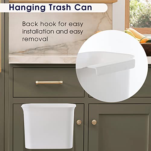 kubvici Small Kitchen Trash Can Mini Hanging Garbage Can, 1.3 Gallon 2 Pack Hanging Trash Cans Tiny Garbage Bin Container Wastebasket Waste Basket for Cabinet Door Drawers, White