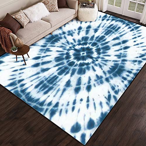 PeeNoke Tie dye Shibori Seamless Watercolor Hand Painted Indigo Blue Teal Area Rug Outdoor Patio Rug Play Mat Modern Floor Carpet Non-Slip Home Decor Living Room Kids Bedroom Nursery, 6x9 ft