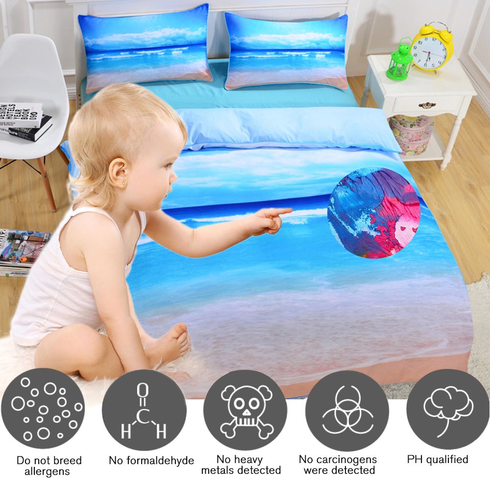 Sleepwish Ocean Bedding Beach Duvet Cover Hot 3D Print Sea Inspired Bedding with 2 Pillow Shams - Twin