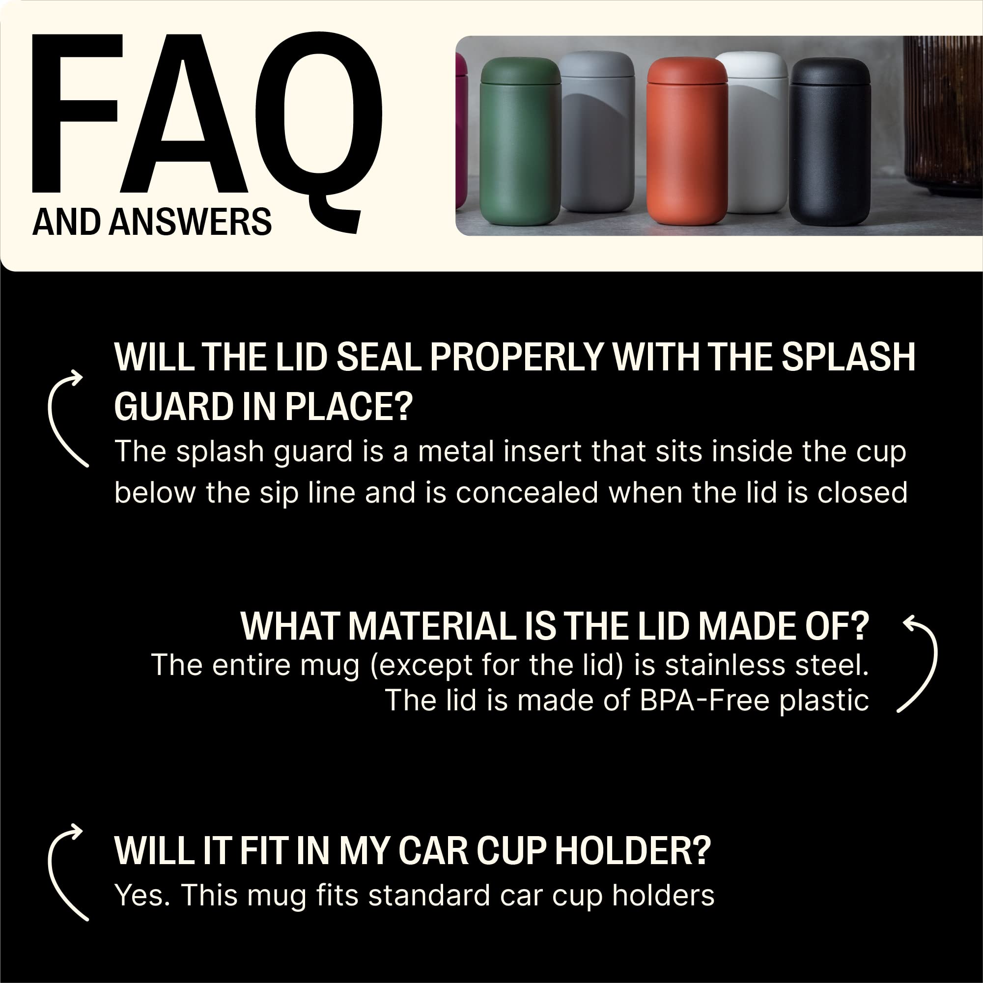 Fellow 16 oz Carter Move Travel Mug - Vacuum-Insulated Stainless Steel Travel Coffee Mug - Coffee Tumbler with Ceramic Interior and Splash Guard - Matte Black
