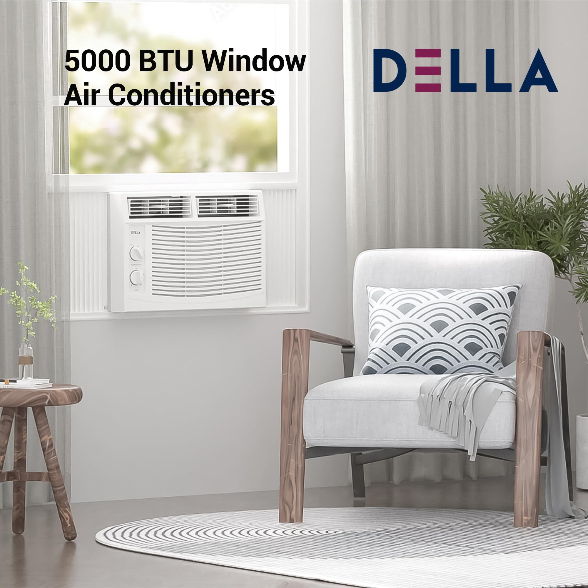DELLA 5000 BTU Air Conditioner Window Unit 115V/60Hz, Mechanical Controls, Whisper Quiet Operation, With Easy Install Kit, Cools 100-150 Sq.ft 2023 updated
