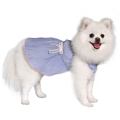 TONY HOBY Dog Dress, Dog Summer Dress, Dog Princess Dress Pleated with Bow-Knot, Soft Dog Tutu Outdoor Dress for Small Medium Dog (Blue, XS)