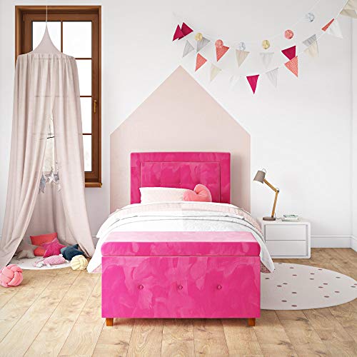 DHP Davina Upholstered Bed with Storage Chest for Kids, Twin Size, Pink Velvet