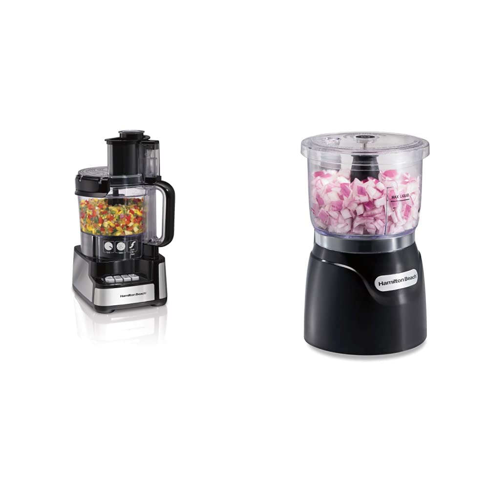 Hamilton Beach Stack & Snap Food Processor and Vegetable Chopper, Black & Electric Vegetable Chopper & Mini Food Processor, 3-Cup, 350 Watts, for Dicing, Mincing, and Puree, Black