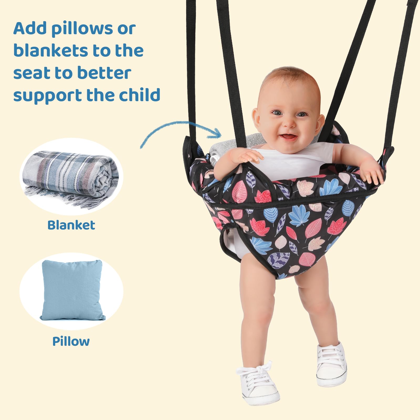 Cowiewie Door Jumper for Baby with Adjustable Seat and Strap, Fun Activity for 6-12 Months Baby Infant, Quiet Bear