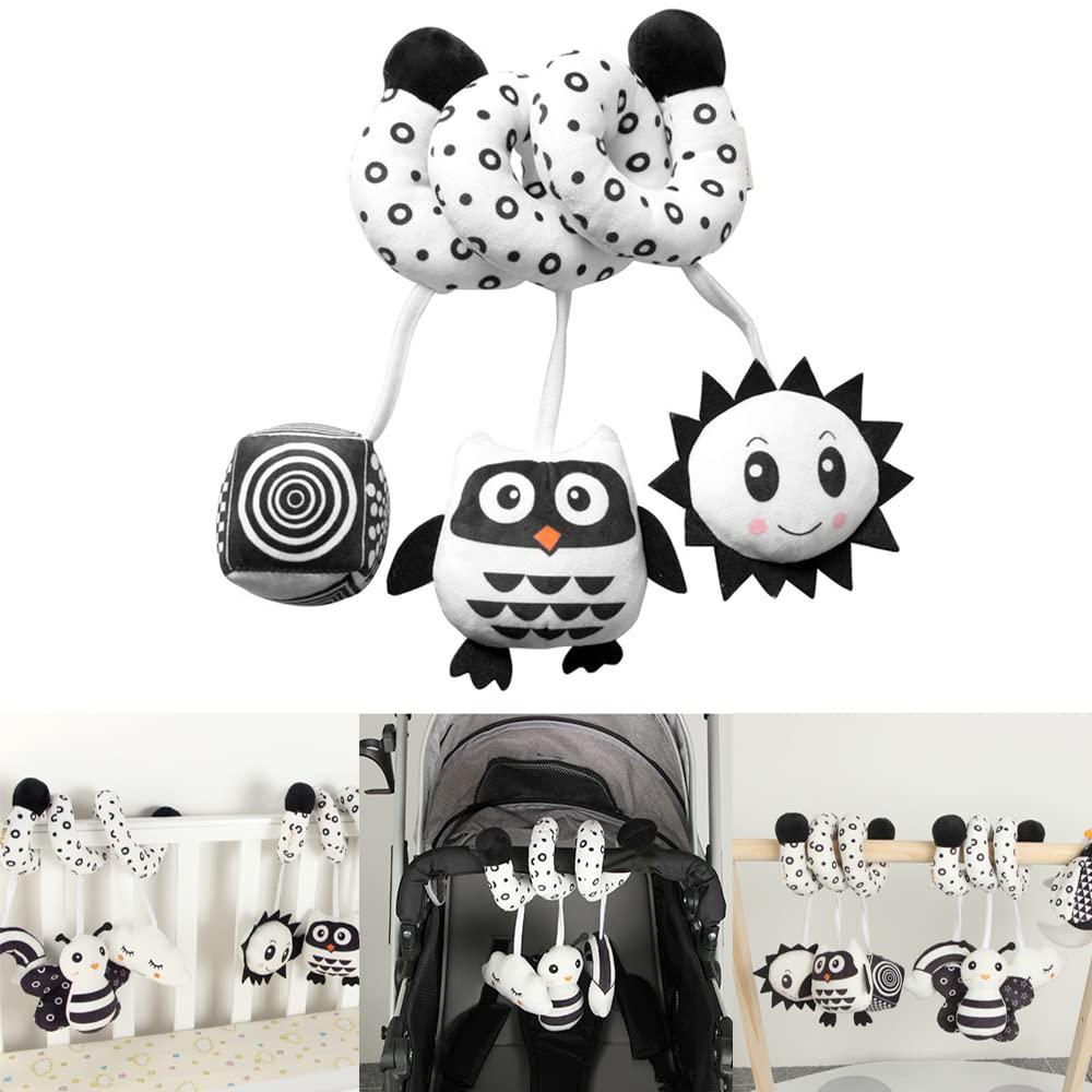 Stroller Toys,Cute Baby Spiral Plush Toys,Black White Stretch & Spiral Activity Toy,Baby Car Seat Toys,Hangings Rattle Toy for Infant,Newborn Sensory Toy for Boy Or Girl, for Strollers(Bee)