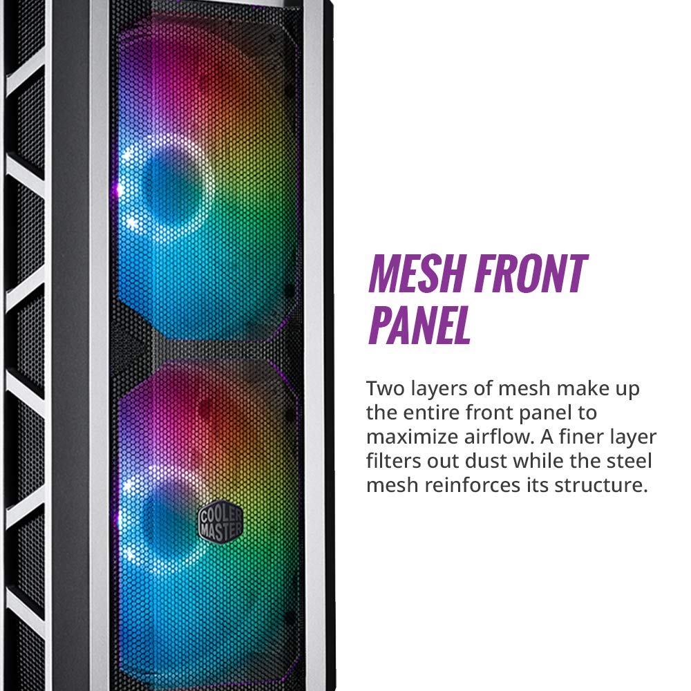 Cooler Master MasterCase H500P Mesh Gun ARGB Airflow ATX Mid-Tower with Dual 200mm Customizable ARGB Lighting Fans, Mesh Front Panel, and Tempered Glass Side Panel (MCM-H500P-MGNN-S11)