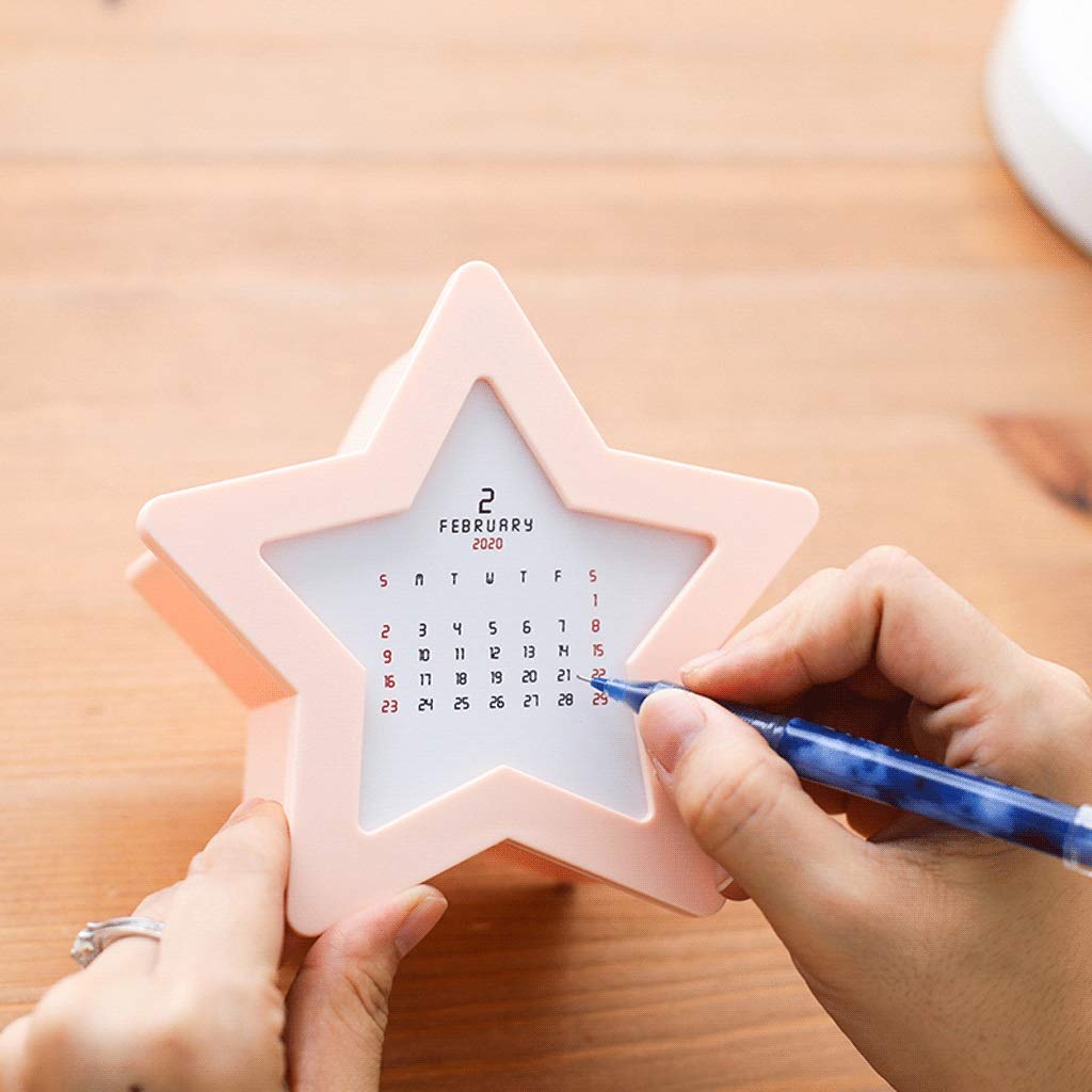 Desk Calendars 2020 Fun Calendar Star Shape Desk Calendar Storage with Pen Holder 2020.1-2020.12 Months Desk Calendar,Support Customization Calendars (Color : Blue)