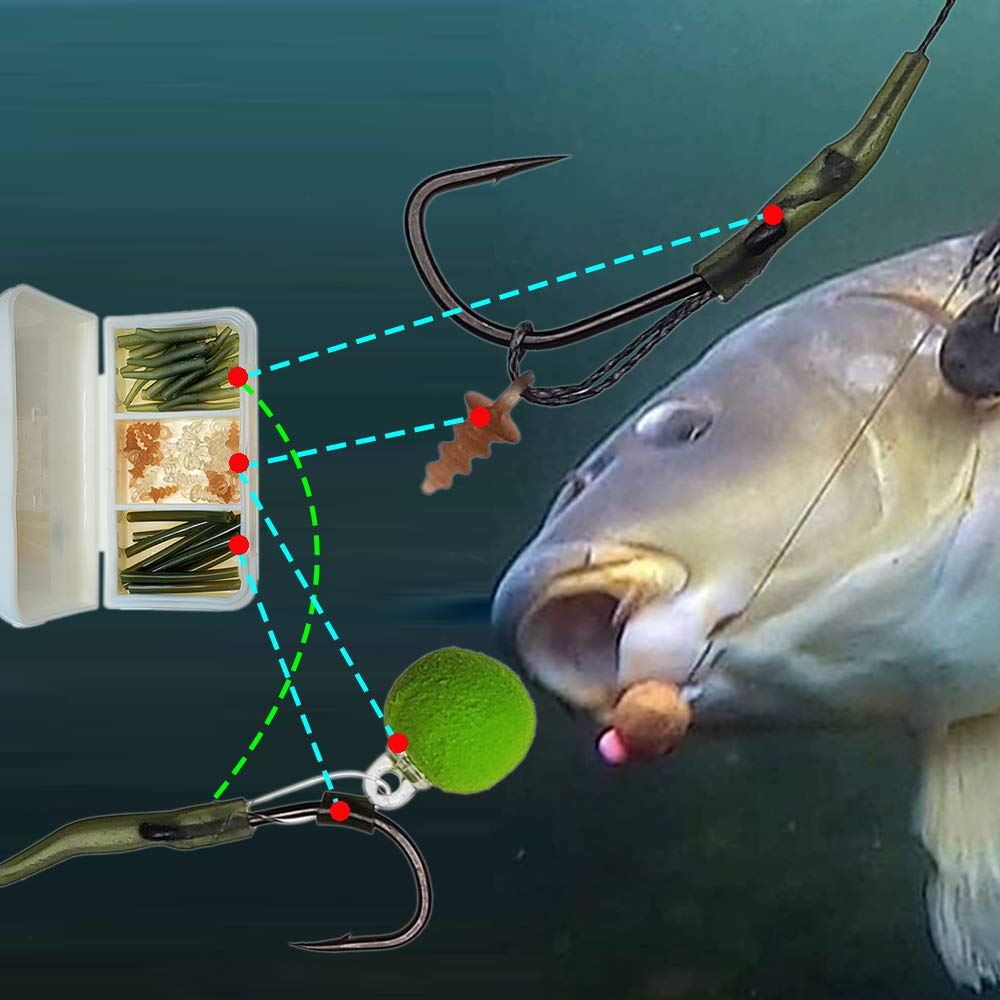 DETENELE FF13st Classic Carp Rig Fishing Gear Kit Including Hook Tube,Plastic Bait Screw,Rubber Line Aligner,Fishing Terminal Gear Kit Box