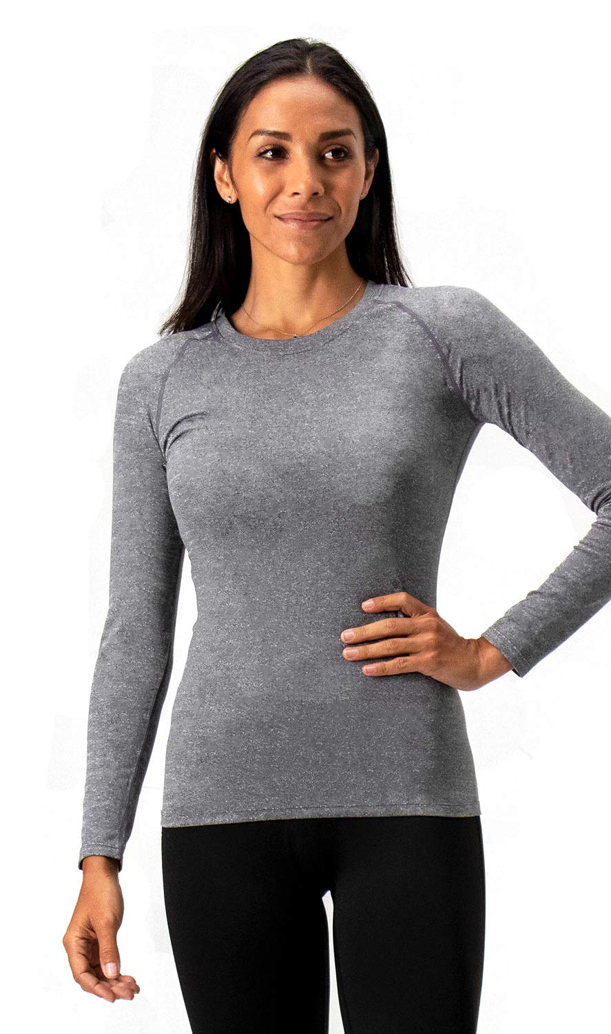 DEVOPS Women's 2 Pack Thermal Long Sleeve Shirts Compression Baselayer Tops (Medium, Black/Heather Charcoal)