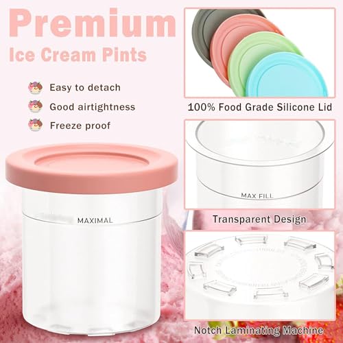 Creami Pints, for Ninja Creami Ice Cream Maker Pints,16 OZ Ice Cream Containers with Lids Dishwasher Safe,Leak Proof Compatible with NC299AMZ,NC300s Series Ice Cream Makers