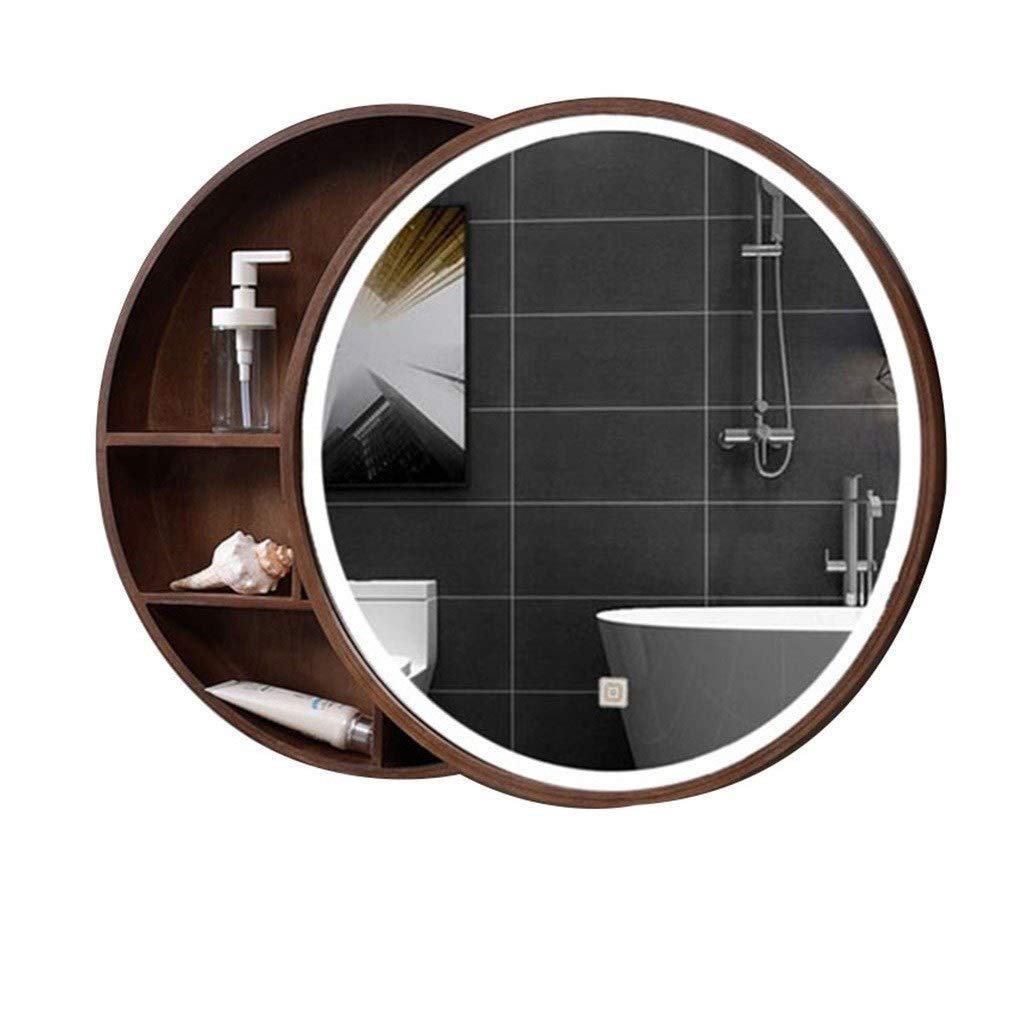 Sliding Mirror Cabinet Lighted Vanity Mirrors Cabinet with Waterproof Mirror Wall-Mounted Vanity Mirror Medicine Cabinet (Color : Brown, Size : 60cm (23.6inches))