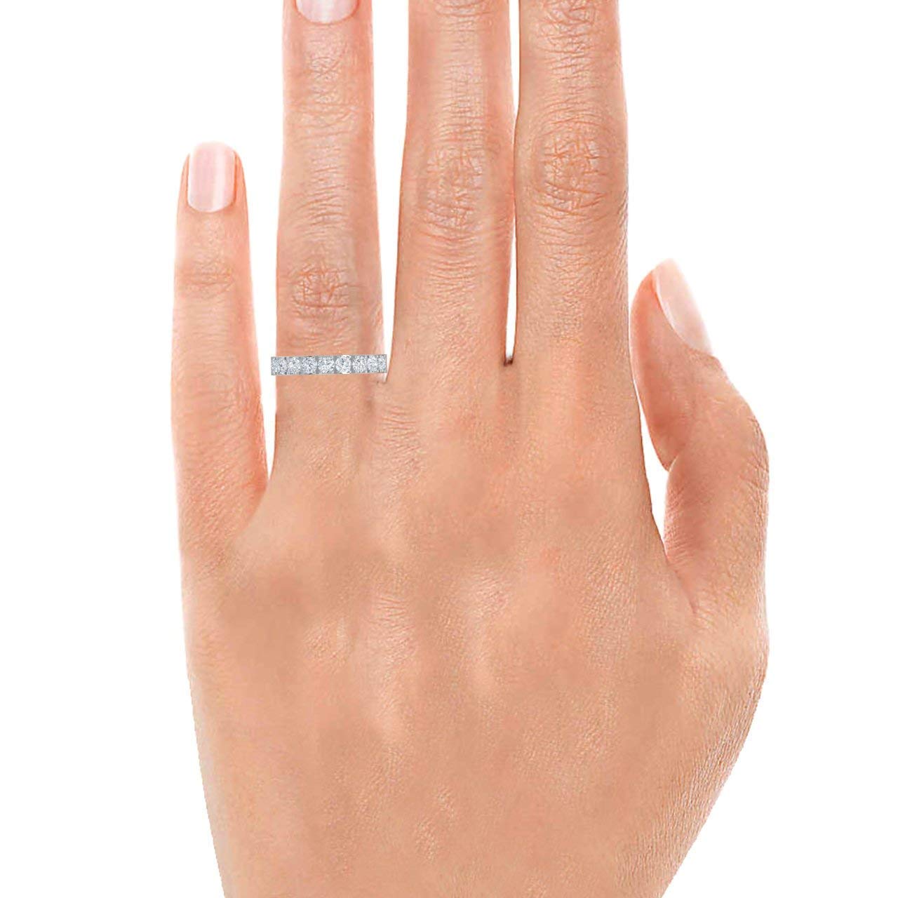 Diamondere Natural and Certified Diamond Wedding Ring in 14K White Gold | 1.00 Carat Half Eternity Stackable Band for Women, US Size 9