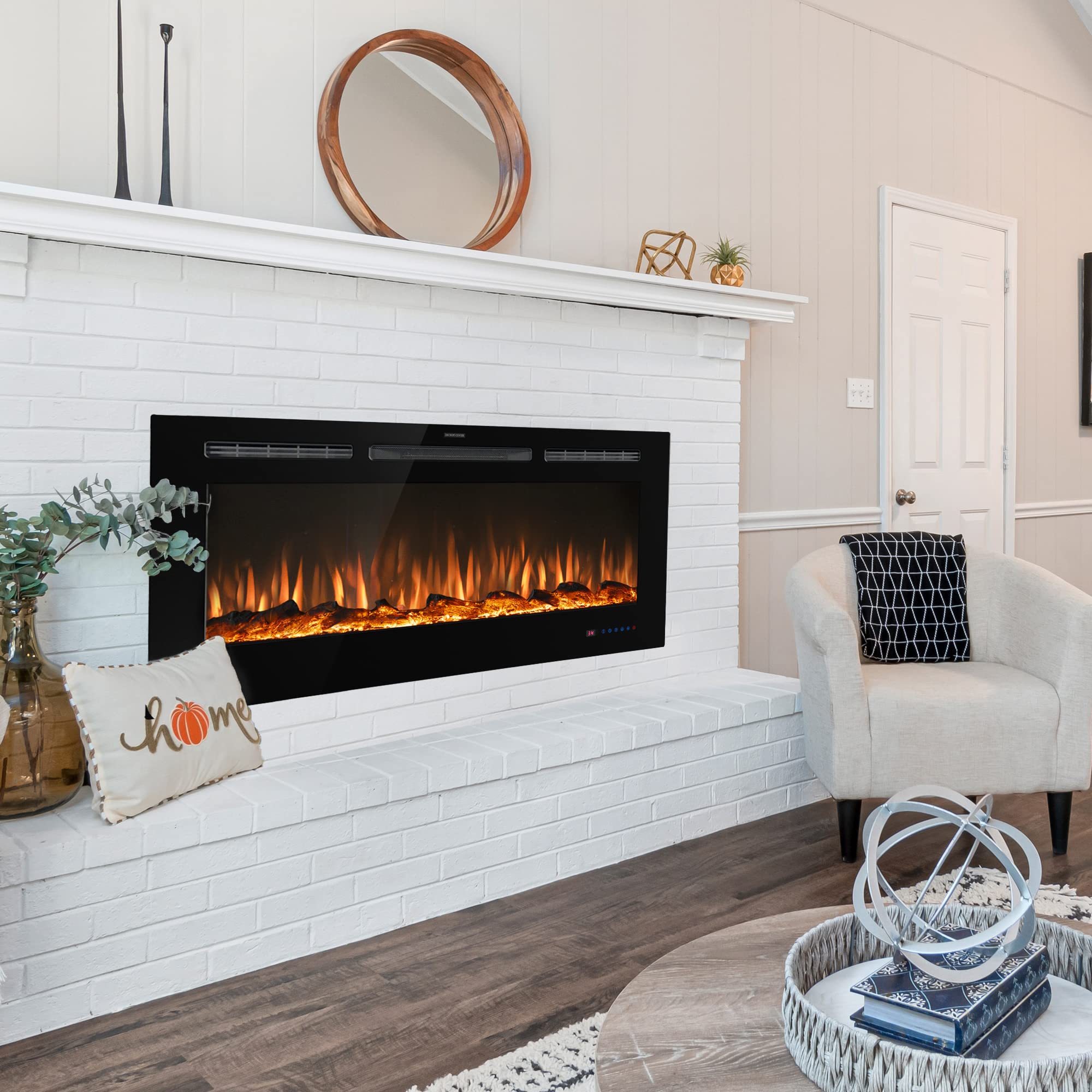 Dreamflame 60 inch Electric Fireplace, in Wall Fireplace Electric Heater,Remote & Touch Screen,Logs/Crystal Options, Thermostat,Overheating Protection, 0-9H Timer