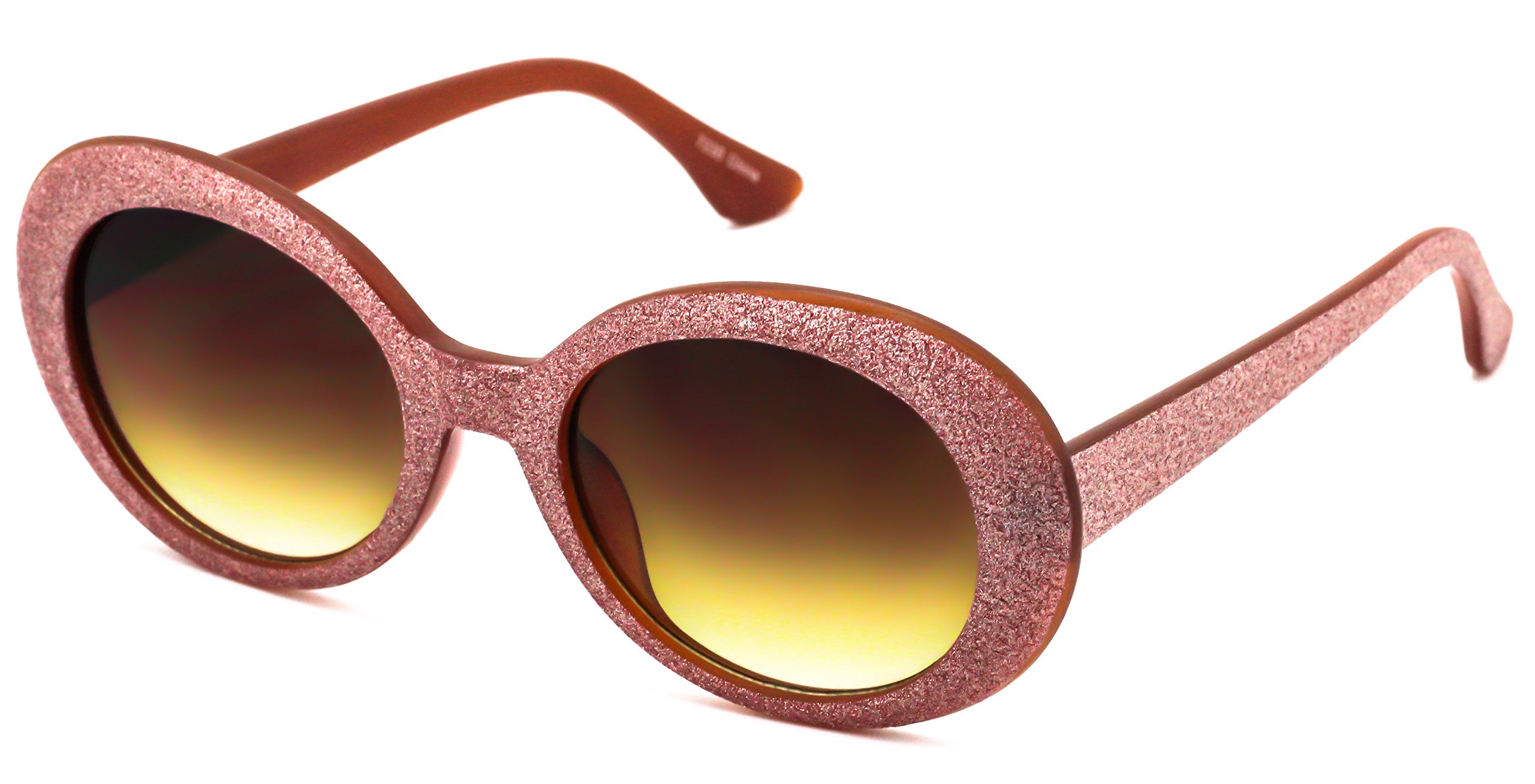 Clout Goggles Oval Mod Retro Thick Frame Rapper Hypebeast Eyewear Supreme Glasses Cool Sunglasses (Pink Glitter/Brown, 51)