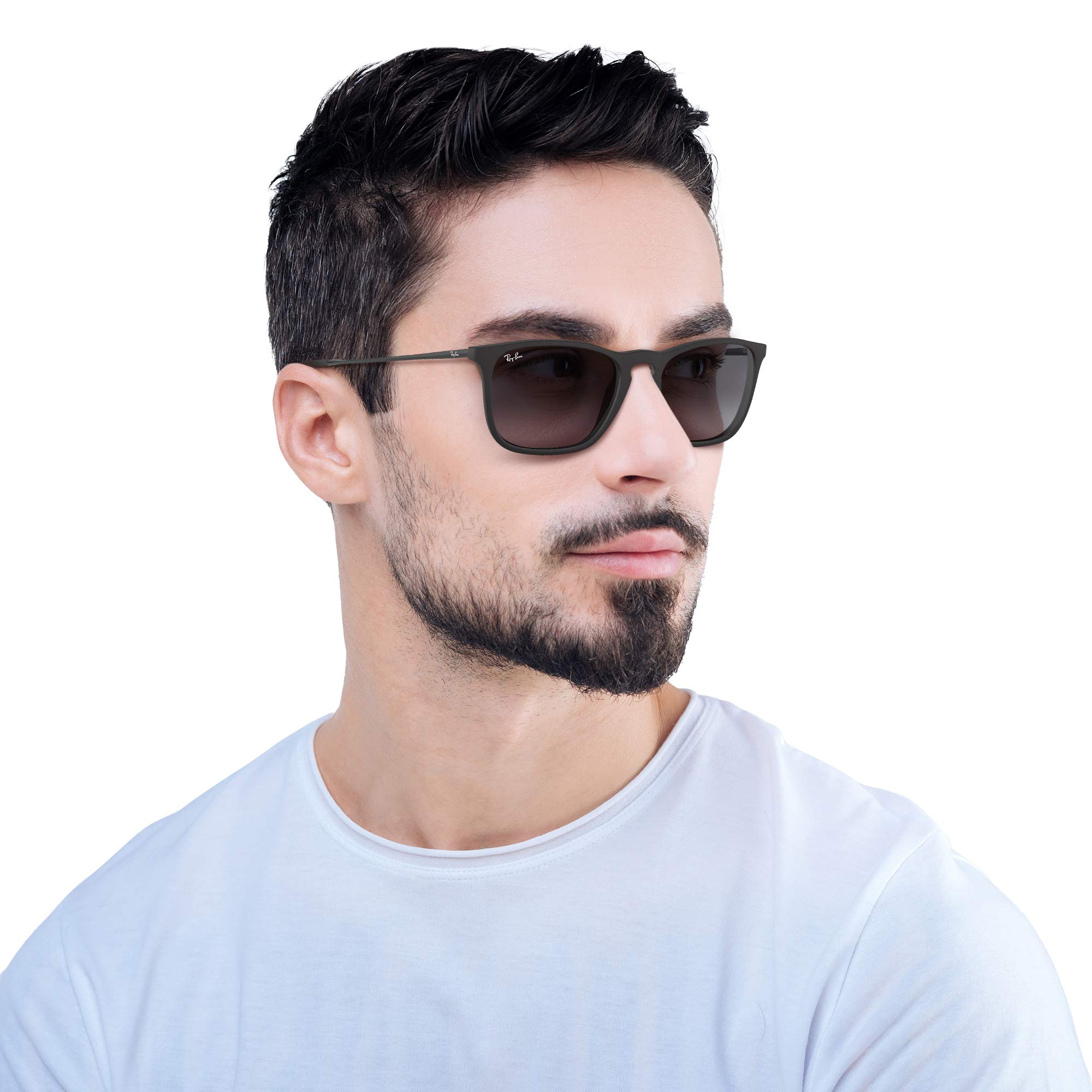 Ray-Ban RB4187 Chris Square Sunglasses, Rubber Black/Light Grey Gradient Dark Grey, 54 mm