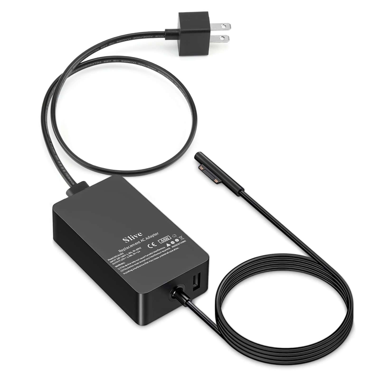 Slive Updated Version Surface Pro Charger, 44W 15V 2.58A, Compatible for Microsoft Surface Pro 3, Pro 4, Pro 5, Pro 6, Pro 7 Surface Laptop 1/2, Surface Book & Surface Go, with 5V 1A USB Charging Port