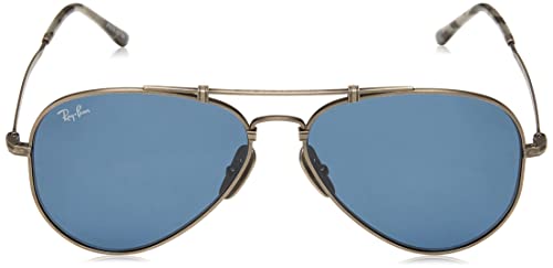 Ray-Ban Rb8125 Titanium Aviator Sunglasses, Demi Gloss Pewter/Dark Blue, 58 mm