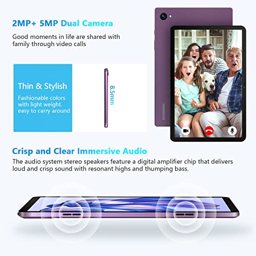 DUODUOGO 2023 New Android 12 Tablet, Android Tablet 10 inch, 4GB + 64GB + 128GB Expand, Quad-Core Processor, 1280 * 800 HD Display, 6000mAh, WiFi Tablet/Dual Camera/Bluetooth/Tablet PC-Purple