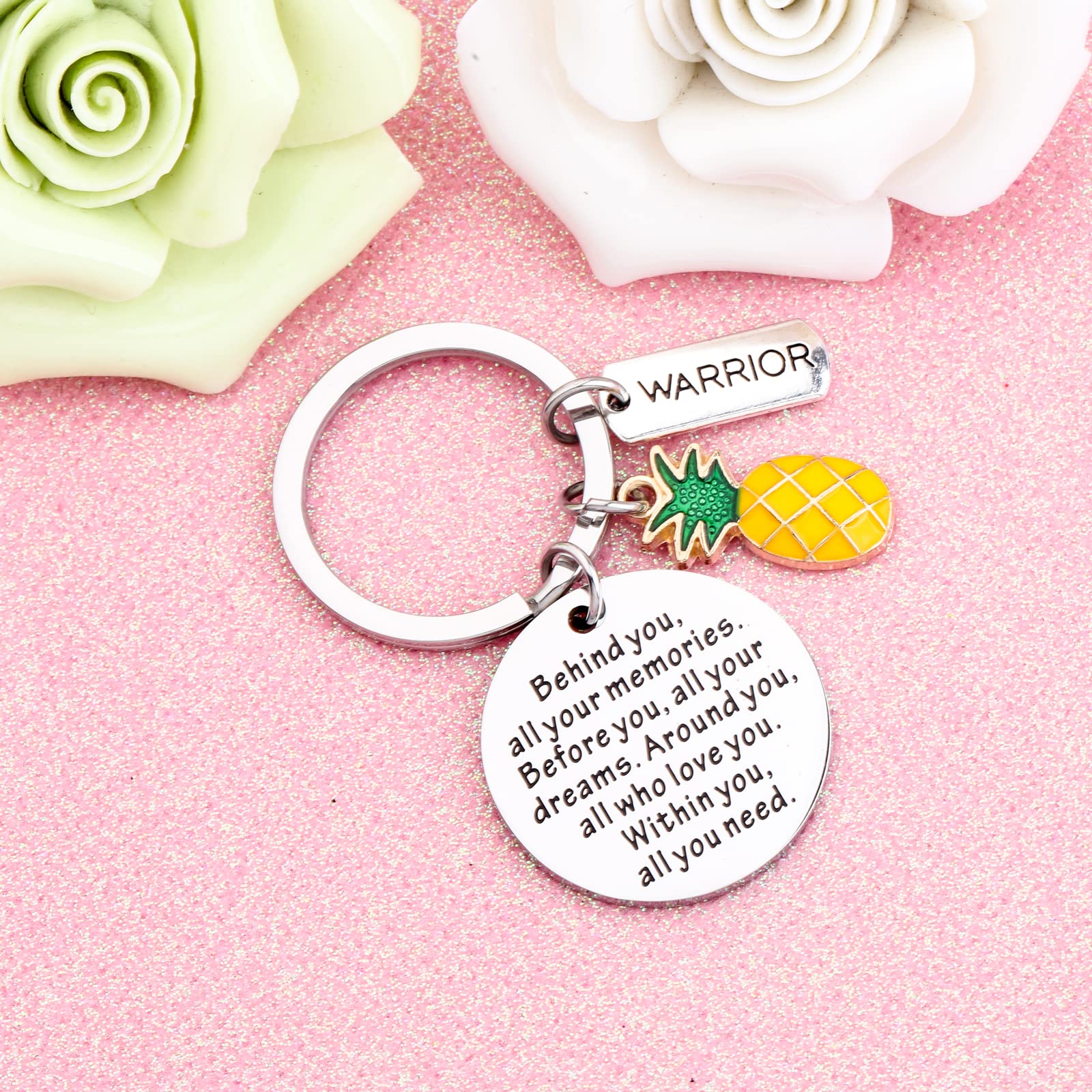 FEELMEM IVF Pineapple Gifts Infertility Warrior Gift Behind You All Your Memories Before You All Your Dreams Keychain IVF Gift for Infertility Mom (Pineapple-ky)