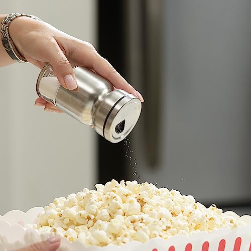 Stainless Steel Salt And Pepper Shakers Set,with Clear Glass Bottom,Spice Shakers with Adjustable Pour Holes,Classic Salt Pepper Shaker for Table,RV,Camp,BBQ(2 PACK)