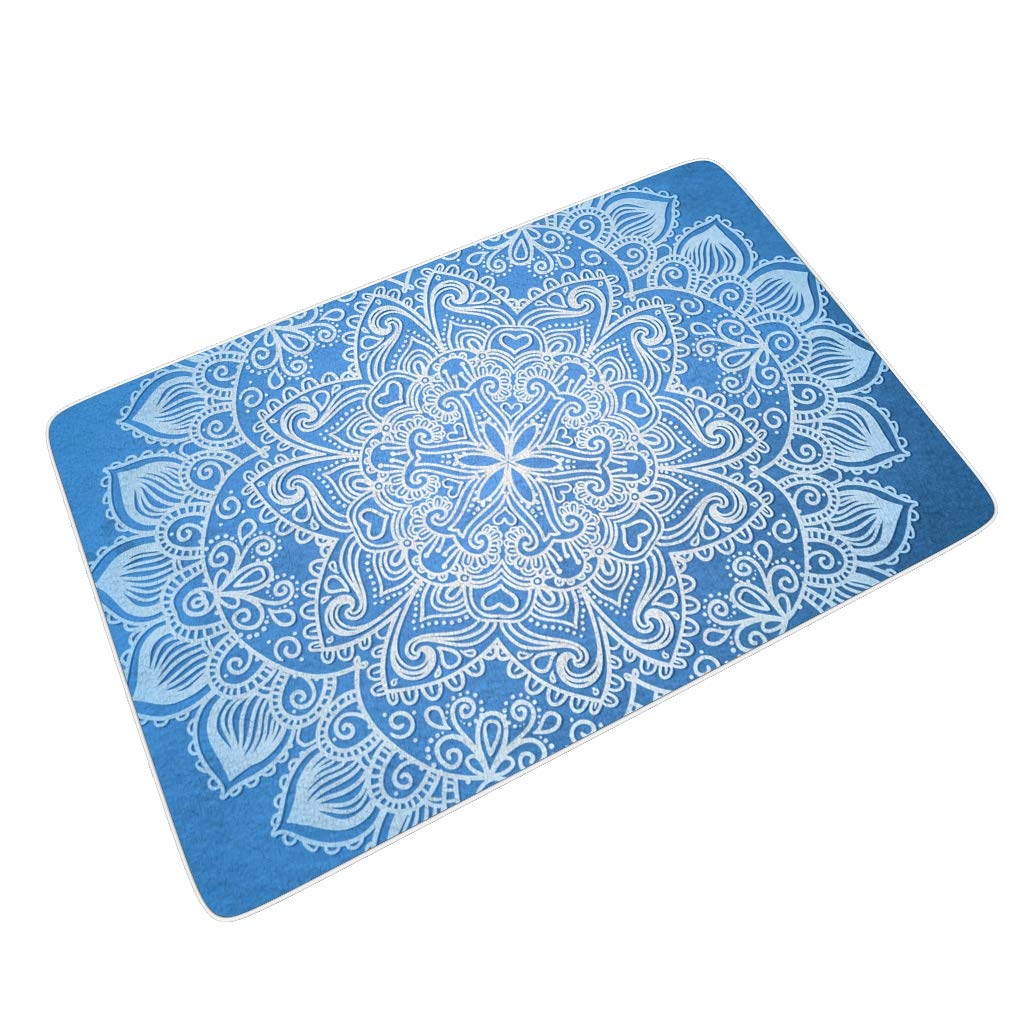 dcdbubud-Mat Gradient Blue Mandela Entry Machine-Washable Rug for Home and Garden Mandela Art Theme White 18x30 inch