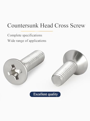 COYOUCO 500 PCS M5 X 6/8/10/12 Mm Flat Countersunk Head Machine Screws, Phillips Drive, 304 Stainless Steel, Full Thread,M5*12 500