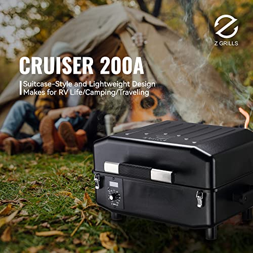 Z GRILLS ZPG-200A Portable Wood Pellet Grill & Smoker 8 in 1 BBQ Grill Digital Control System, 202 Sq in Black