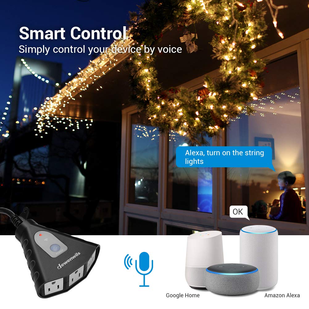 DEWENWILS Outdoor Smart Plug Outlet, WiFi Timer with 3 Sockets, Waterproof Plug of Smart Home Devices Compatible with Alexa, Google Home