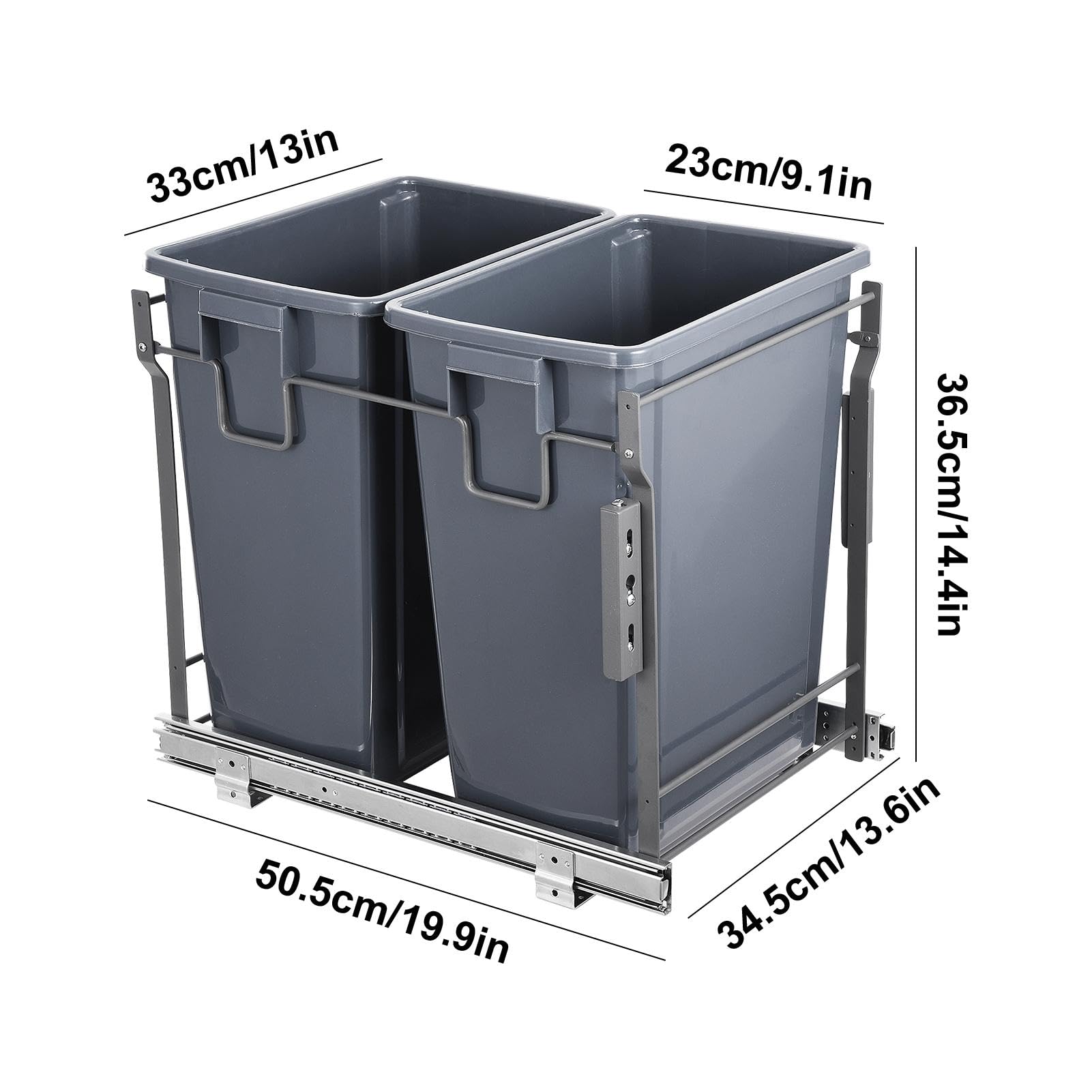 Kitchen Pull-Out Built-in Trash Can Kitchen Waste Bin Built-in Cabinet Household Hidden Trash Silent Guide Rails (15Lx2 Trash)