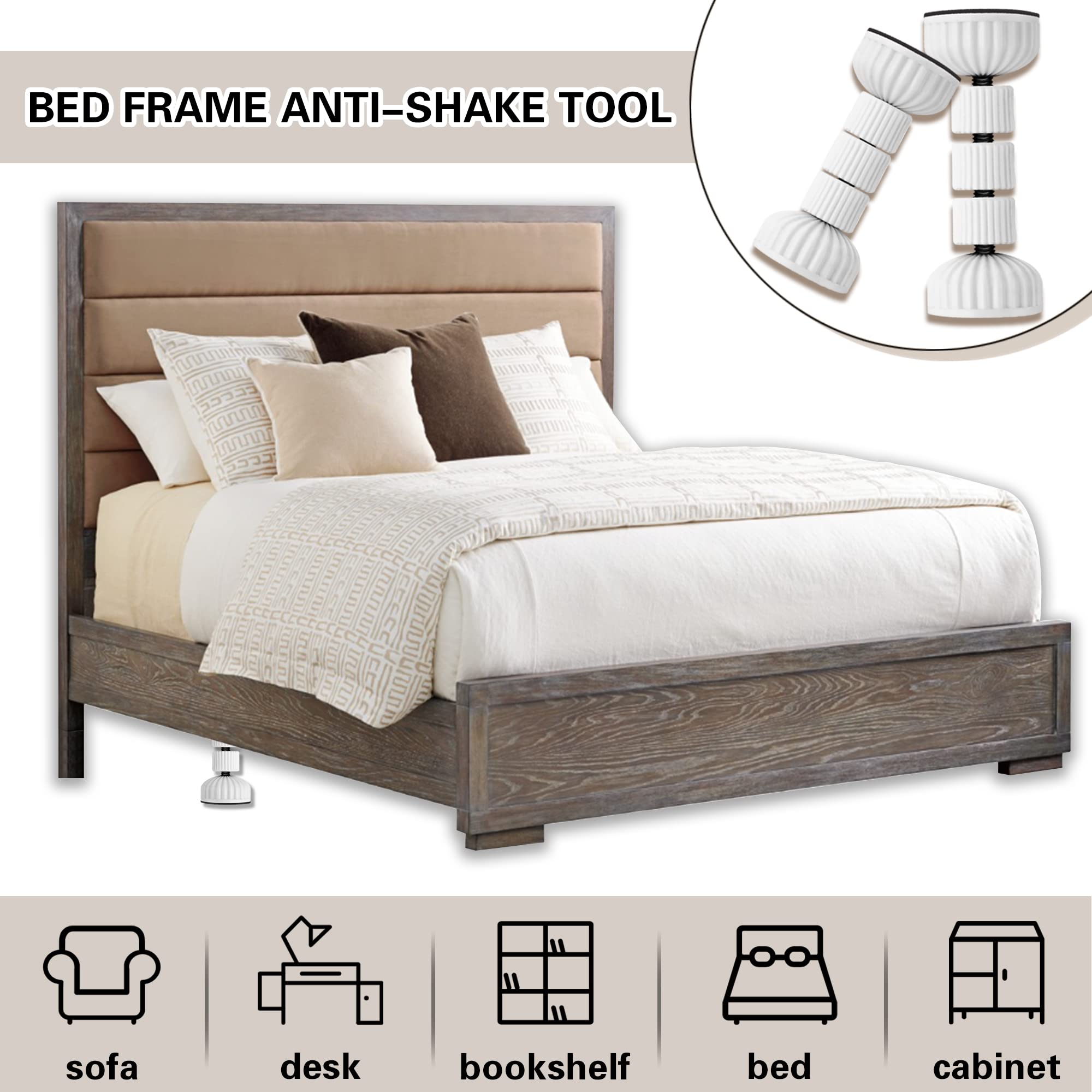 cosbur 2Pcs Bed Stoppers for Headboard, Adjustable Threaded Bed Stabilizer against Wall, Headboard Stoppers for Bed, Bed Accessories, Bedside Anti Shake Tool, 3.7-4.5in