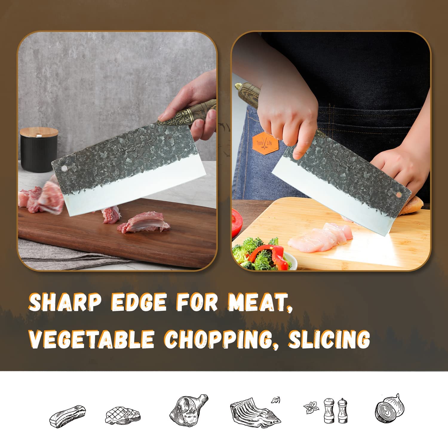 LONGQUAN Butcher Knife, Multipurpose Chef Meat Cleaver, Sharp Viking Knife 6.5 inch, Handmade Boning Knife, Caveman Knife with Black Forged Texture - Plastic Handle