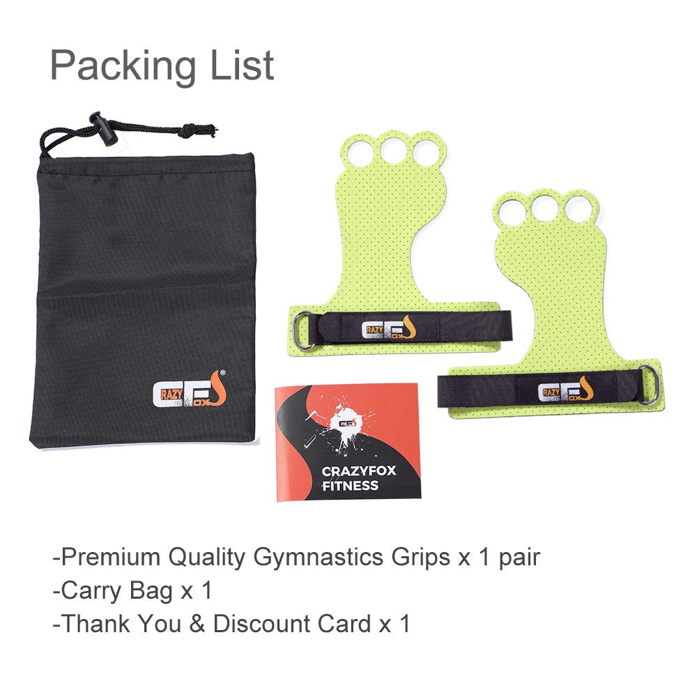 CrazyFoxs Ergonomic Microfiber Hand Grips for Gymnastics Pull-ups Weightlifting Kettlebell WODs Training, Breathable Comfort and Maximum Resistance for Men and Women (Medium)